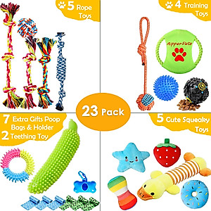 Aipper Dog Puppy Toys 23 Pack, Puppy Chew Toys for Fun and Teeth Cleaning, Dog Squeak Toys,Treat Dispenser Ball, Tug of War Toys, Puppy Teething Toys, Dog Rope Toys Pack for Puppy to Small Dogs