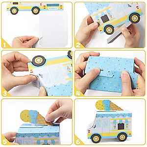 Ice Cream Party Favor Boxes Ice Cream Truck Shape Treat Boxes for Summer Goodie Candy Boxes Sprinkles Themed Baby Shower Kids Birthday Party Centerpieces Table Decor Supplies Set of 12
