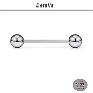 Ocptiy 16G Titanium Nipple Tongue Ring Piercing Jewelry for Women 12mm 14mm 16mm Externally Threaded Stainless Surgical Steel Long Nipple Tongue Shield Barbell Ring Bar Piercing Jewelry for Women Men