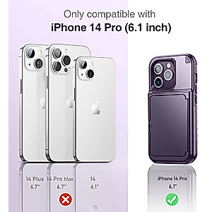 WeLoveCase iPhone 14 Pro Case for Women, Men Defender Credit Card Holder Cover with Hidden Mirror, Three Layer Shockproof Heavy Duty Protection Case for iPhone 14 Pro 6.1'' Deep Purple