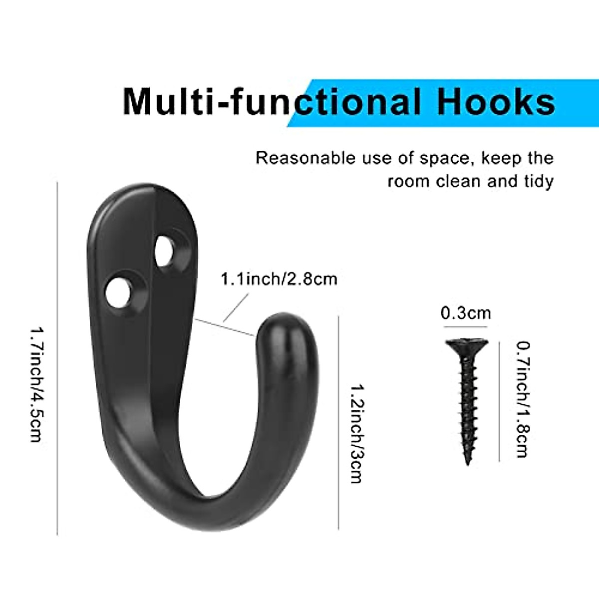 Mzizi Dco Wall Hooks,Coat Hooks Wall Mounted,Single Metal Hooks, Heavy Duty Wall Hooks for Hanging Hat Towel Robe Bag Jacket Clothes (Black 15PCS)