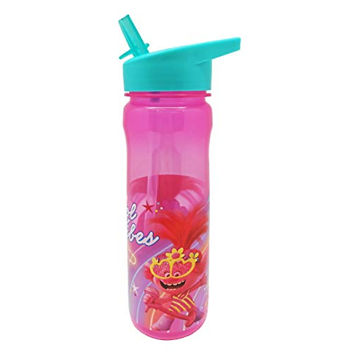 Trolls Reusable 600ml PP Water Bottle with Straw for Kids-Official Merchandise by Polar Gear Drinking School Nursery Sports Picnic BPA Free, Plastic, Pink