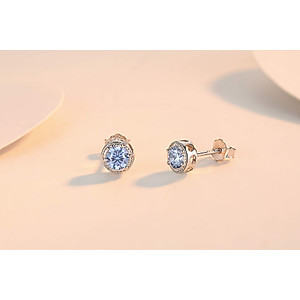 Presentski March Birthstone Stud Earrings White Gold for Mom Sterling Silver Blue Crystal Earrings Studs