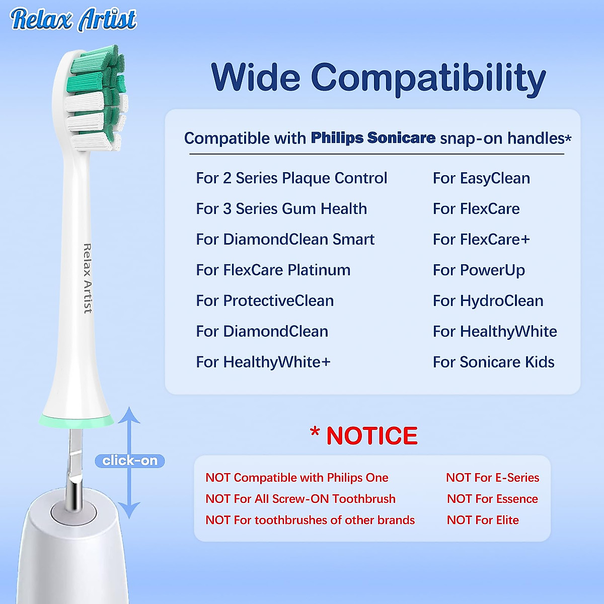 Relax Artist Replacement Toothbrush Heads for Philips Sonicare Replacement Heads,Electric Replacement Brush Head for Phillips Sonicare C2,C1,for Philips Sonic Care Electric Toothbrush,10 Pack