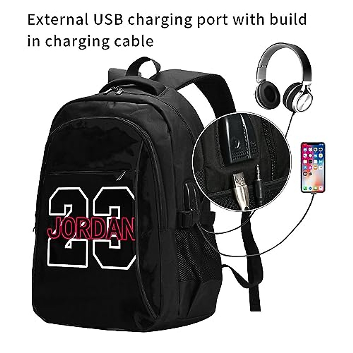 POYOMUK Basketball 23 Jordan Lightweight Backpack With Usb Charging Port Daypack Travel Rucksack