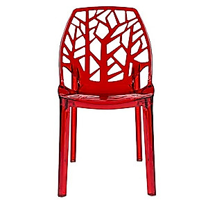 LeisureMod Modern Cornelia Dining Chair, Transparent Red