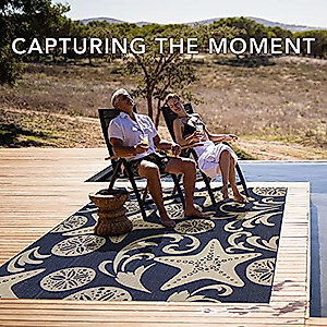 Gertmenian Indoor Outdoor Classic Flatweave Area Rug, Stain & UV Resistant Carpet, Deck, Patio, Poolside & Mudroom, 8x10 Ft Large, Simple Border, White Black, 23018