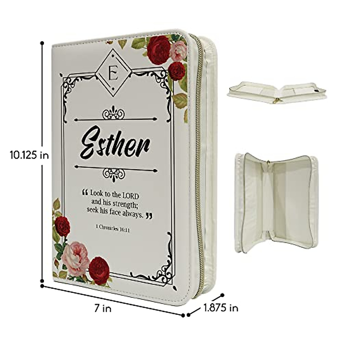10x7 Inch Personalized Bible Cover – Create Your Own Design, Custom Bible Cover and Carrying Case with Handle – Leatherette Book Covers and Bible Case for Women - White (Design 3)