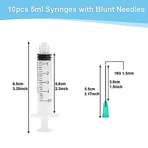 Shintop 10pcs 5ml Syringe with 18Ga 1.5 Inches Blunt Tip Needles for Experiments, Industrial Use