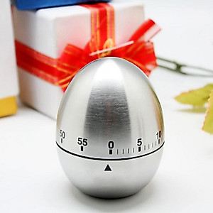 NUZYZ Metal Timer, Portable Metal Timer Attractive Stainless Steel Anti-Slip Bottom 60 Minutes Egg-Shaped Manual Reminder for Home Stainless Steel