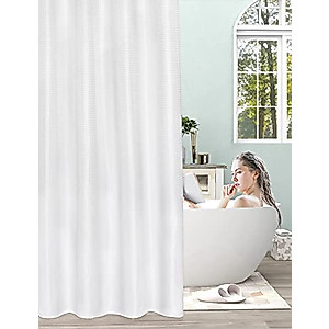SUMGAR Waffle Weave Shower Curtain Modern White Fabric Hotel Luxury Elegant Polyester Textured Cloth Washable Shower Curtains Set with Hooks for Modern Farmhouse Bathroom 72"x72"