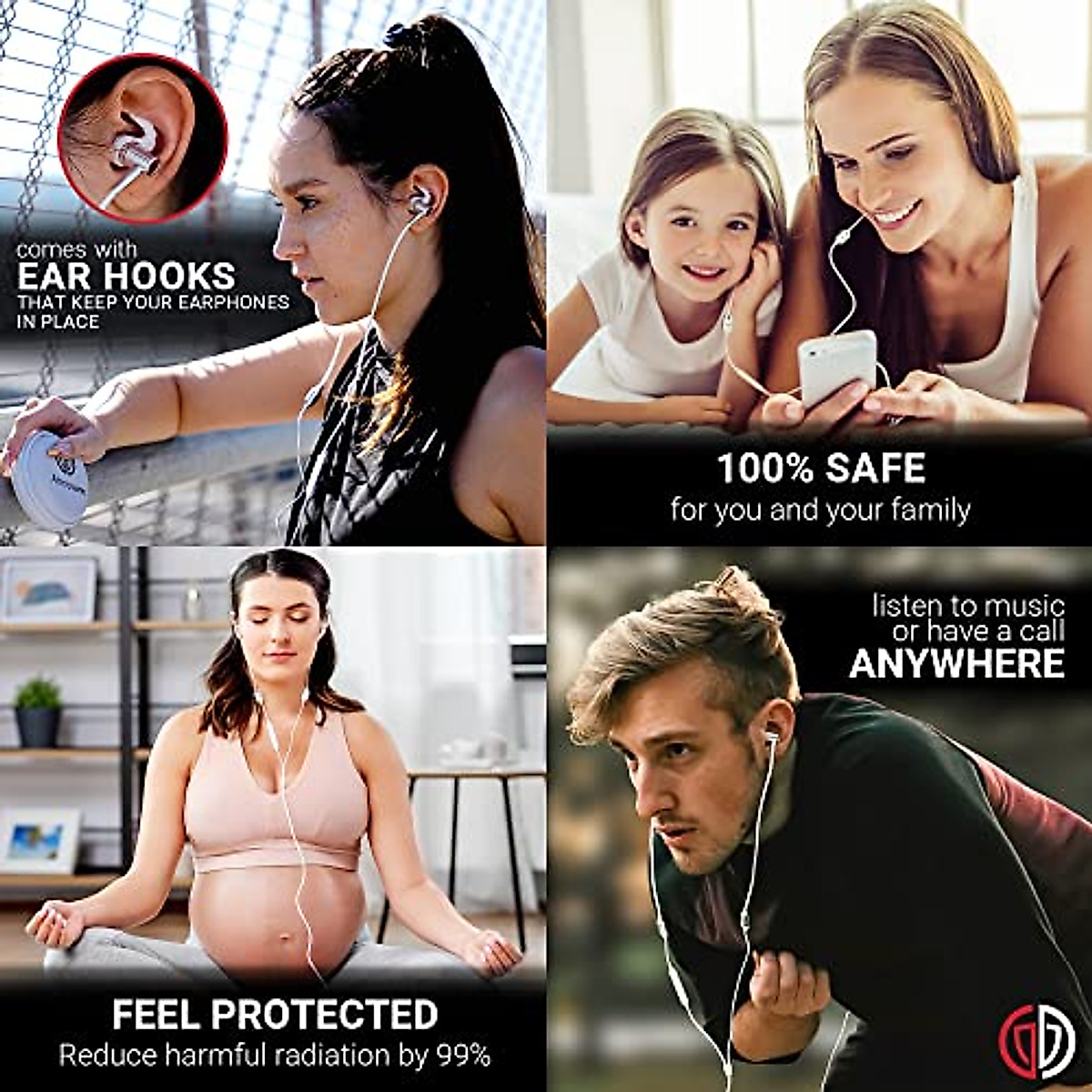 ATMOSURE Air Tube Headphones — Anti Radiation EMF Free Headphones with Carry Case, Microphone, Volume Control, Clipper and Set of Ear Tips