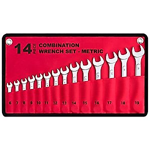 14-Piece Essential Metric Combination Wrench Set in Roll-up Pouch, No Skipped Metric Sizes 6mm - 19mm | Best Value Wrench Set, Ideal for General Household, Garage, Workshop, Auto Repairs, Emergency