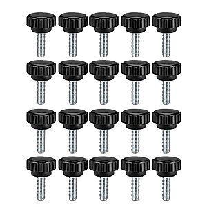 uxcell M6 x 15mm Metric Male Thread Knurled Clamping Knobs Grip Thumb Screw on Type Plastic Threaded Hand Bolt Knobs Black 20 Pcs