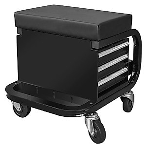ROAD DAWG APD2016AD Torin Rolling Tool Chest/Tool Box with 3 Drawers and Wheels, Padded Mechanic Stool Creeper Seat, Black