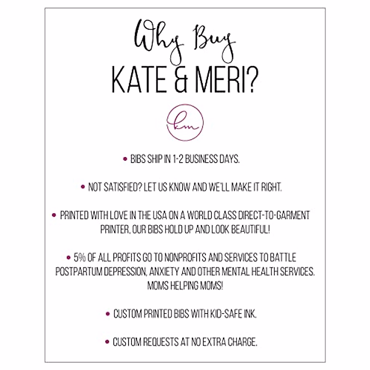 Kate & Meri Custom Baby Bib - Personalized Bibs For Babies & Infants (Black)