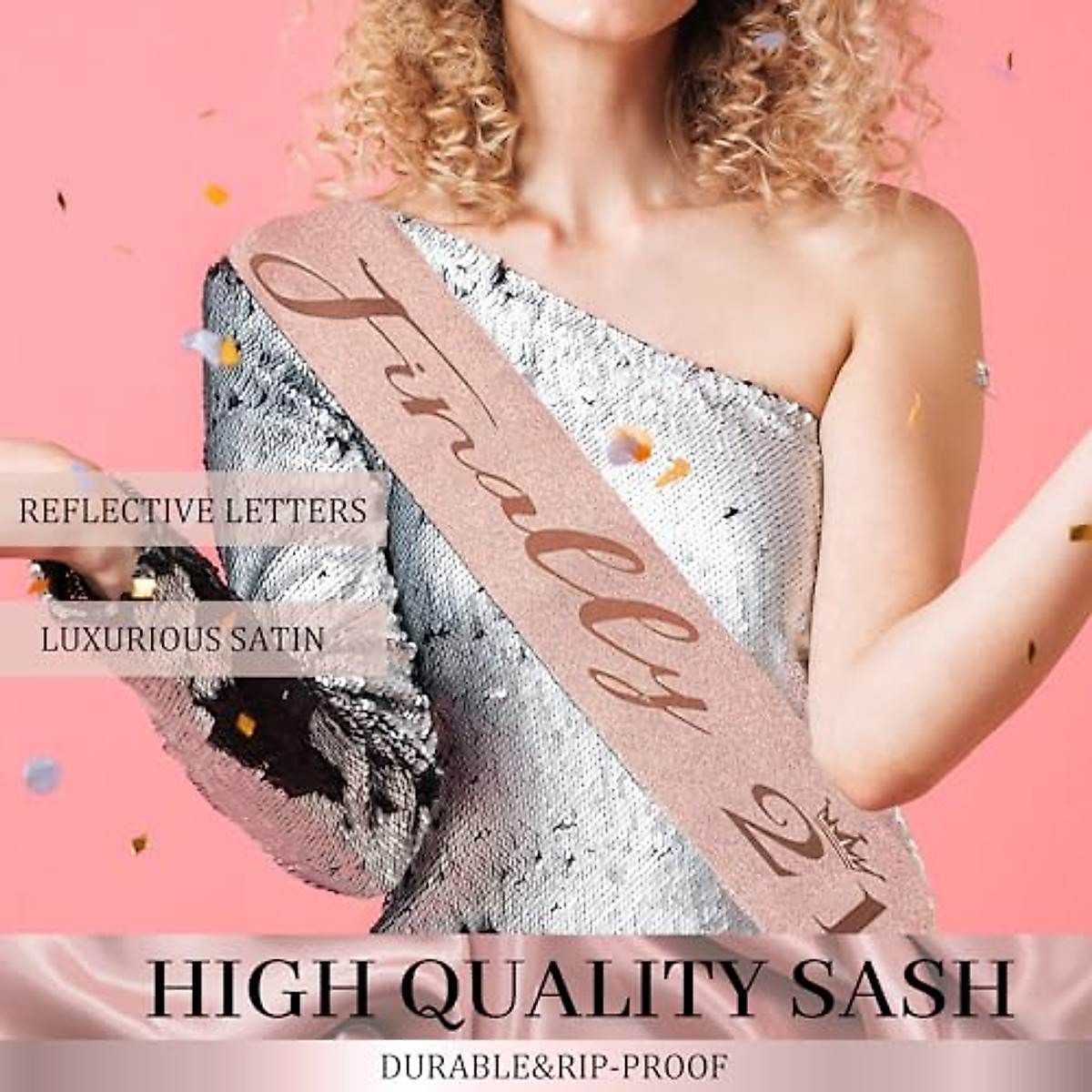 Trgowaul 21st Birthday Decorations for her, Rose Gold 21 Birthday Banner, Tablecloth, 21st Birthday Sash and Crown, 1PC 21st Cake Topper, Pink 21 Number Balloons Happy 21 Birthday Decorations Women