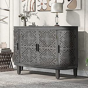 MISPACIO Grey Farmhouse Sideboard Buffet Cabinet Retro Sideboard Buffet Cabinet with Doors Wood Storage Cabinet for Living Room Entryway Kitchen