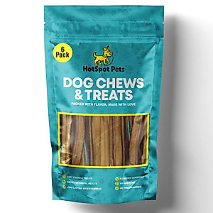 hotspot pets Jumbo Bully Sticks for Aggressive Chewers (12 Inch, 6 Pack), Extra-Thick Dog Chews, Low Odor & Fully Digestible 100% Beef Chews, Best Natural Dental Treat