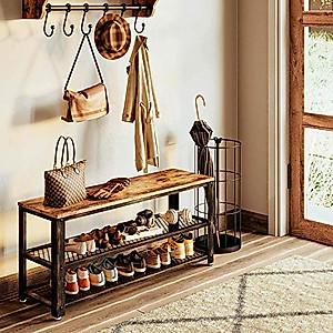 Rolanstar Sturdy 3-Tier Shoe Rack Bench Bundle Rustic Wall Mounted Storage Cabinets