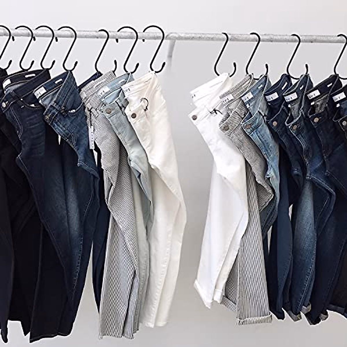 12 Pack 6 Inch S Hook, Large Vinyl Coated S Hooks with Rubber Stopper Non Slip Heavy Duty S Hook, Steel Metal Black Rubber Coated Closet S Hooks for Hanging Jeans Plants Jewelry Pot Pan Cups Towels