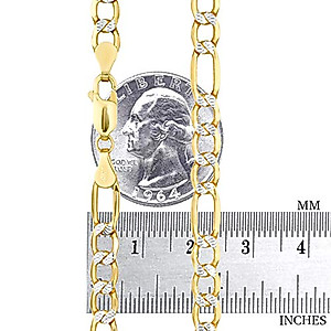 Nuragold 10k Yellow Gold 5.5mm Figaro Chain Link Diamond Cut Pave Two Tone Bracelet, Mens Womens Jewelry 7" 7.5" 8" 8.5" 9"