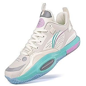 Colorblock Sport Shoes for Men - Fashion Casual Design Breathable Basketball Tennis Shoes with High-Rebound Non-Slip Rubber Sole Trendy Sneakers Marshmallow