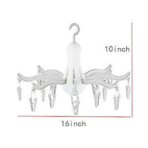XIGUI Foldable Clip and Drip Hanger, Folding Portable Underwear Hangers Hanging Drying Rack, 8-Claw Octopus Hanging Dryer with 16 Clips Small Hanger, Simple to fold up and Place