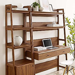 Modway 2-Piece Home Office Desk and Bookshelf Display Case in Walnut