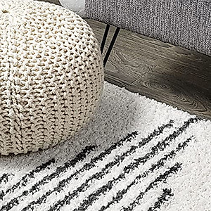 JONATHAN Y MOH408A-8 Elm Diamond Stripe Geometric Shag Indoor Area-Rug Bohemian Contemporary Glam Easy-Cleaning Bedroom Kitchen Living Room Non Shedding, 8 X 10, White/Black