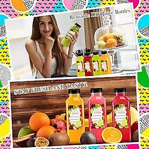Skylety 200 Pcs Plastic Juice Bottles with Lids, Empty Clear Juice Bottles with Caps and Label, Juice Storage for Fridge with 2 Pcs Funnel and 2 Pcs Brush Beverage Containers for Juicing Milk (16 oz)