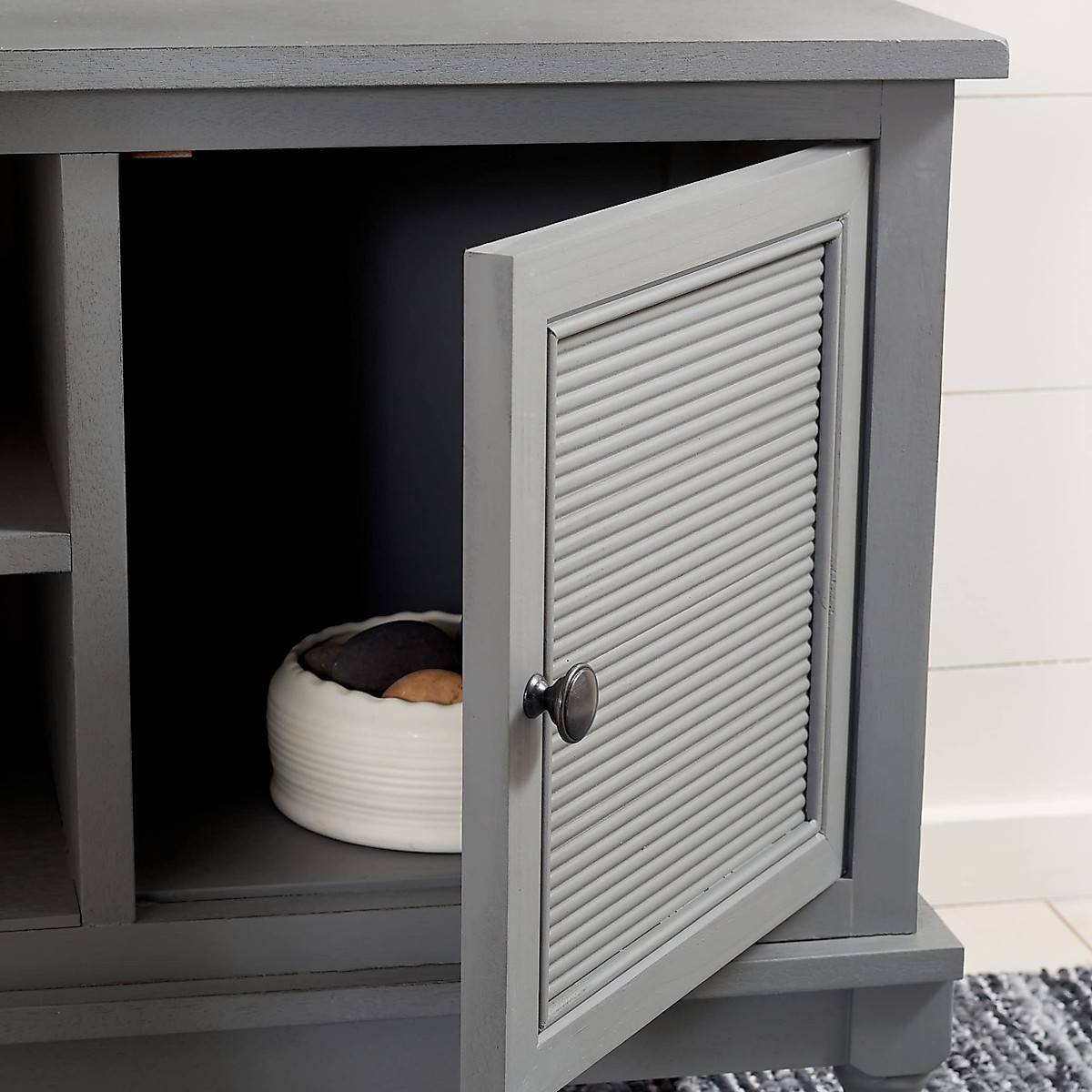 SAFAVIEH Home Collection Ryder Distressed Grey 2-Door 1-Shelf Entertainment Media Stand up to 55" Flatscreen TV