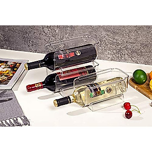 Vtopmart Refrigerator Wine and Water Bottle Holder, 4Pack Stackable Plastic Wine Rack Storage Organizer for Fridge, Cabinet, Pantry, Kitchen Countertops, Clear