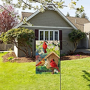 Artofy Welcome Summer Cardinal Red Birds Home Decorative Garden Flag, Birdhouse Yard Outside Decor, Spring Farmhouse Outdoor Small Burlap Double Sided 12x18