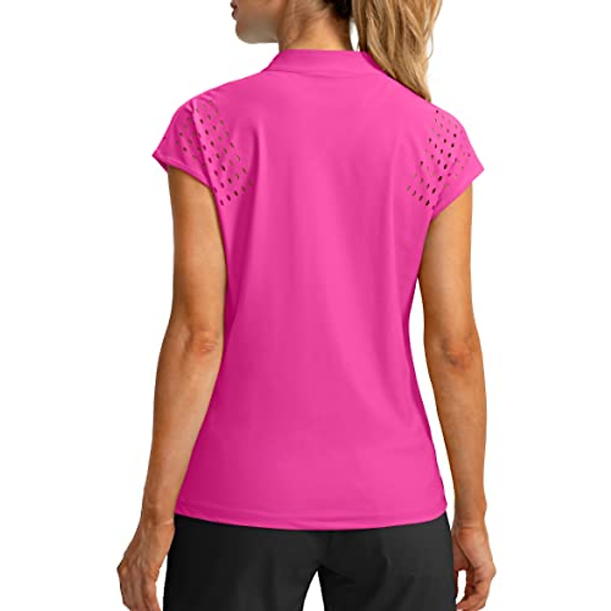 Soothfeel Women's Golf Shirt Cap Sleeve V Neck Polo Shirts Lightweight Quick Dry Workout Tennis Shirts Tops for Women(Rose, Large)