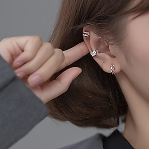 SLUYNZ Sterling Silver Ear Cuff Earrings for Women No Piercing Cartilage Earrings Tri Earrings (A-Silver)