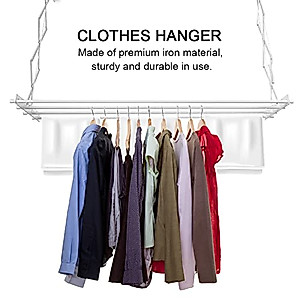 Qiilu Ceiling Clothes Drying Rack Fixed to Ceiling Clothes Drying Rack Iron Multifunction Retractable Wall Mounted Drying Laundry Rack Clothes Hanger Indoor