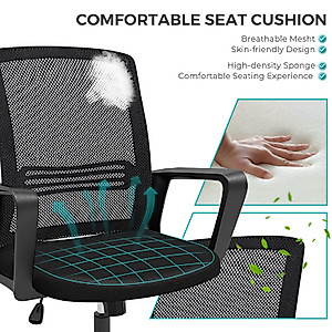 STAFFPENGUIN Ergonomic Computer, Home Wheels, Mid Back Mesh Office Desk Rolling Swivel Task Chair with Lumbar Support Armrests, Black