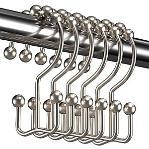 Titanker Shower Curtain Hooks, Shower Curtain Rings Rust Proof Metal Double Glide Shower Hooks Rings for Bathroom Shower Rods Curtains, Set of 12 Hooks - Nickel