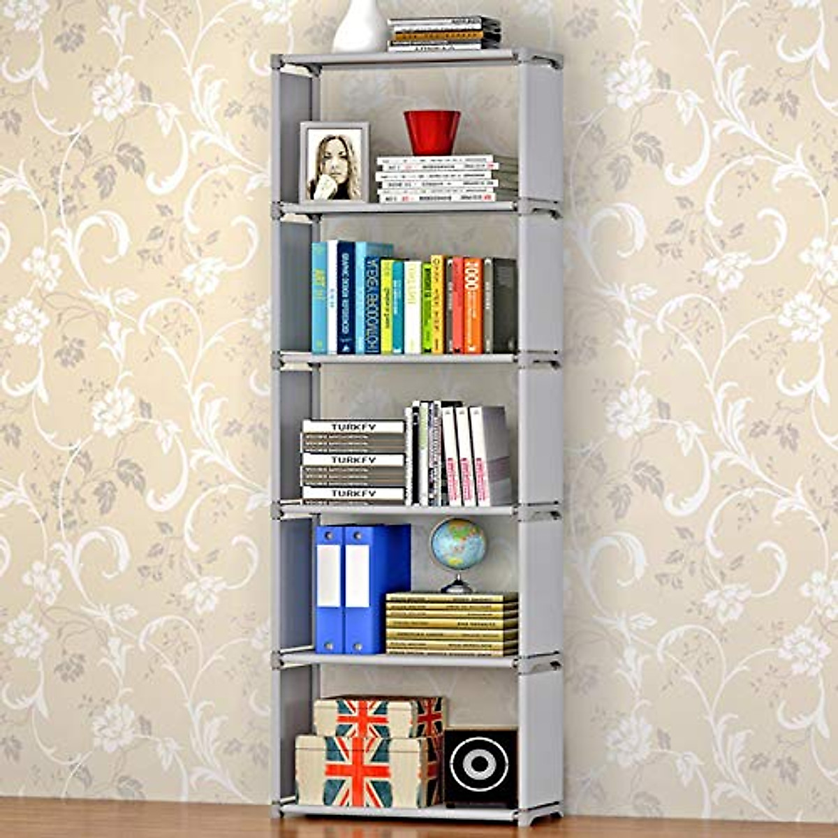 NiceAI Bookshelf Lightweight Slim Modern Bookcase Metal Framework Children's Room Arrangement Toys Office A4 File Books Kitchen Clothing Storage Rack Gray