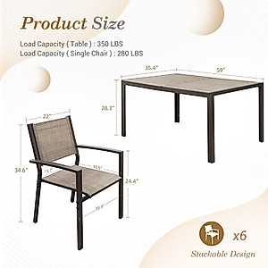 Flamaker Patio Dining Set 7 Piece Metal Frame Outdoor Furniture with 6 Textilene Chairs and Rectangular Table Family Kitchen Conversation Set for Backyard, Lawn (Brown)