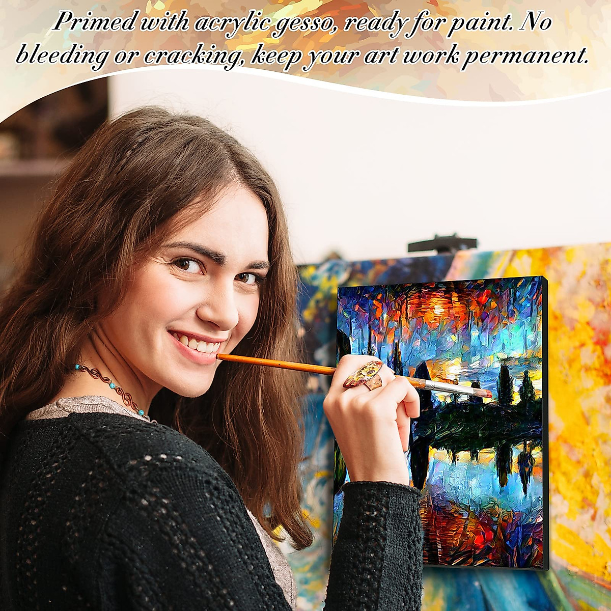 Thenshop 20 Pcs Black Canvas, Stretched Canvases for Painting, Blank Black Art Painting Supplies,8 oz Triple Primed 100% Cotton(8 x 10 Inch)