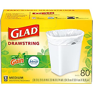 Glad Medium Drawstring Trash Bags - Gain Original Scent 8 Gal, 80 Count