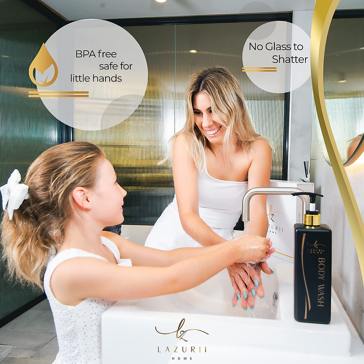 Shampoo and Conditioner Dispenser (Black, Set of 3, 25oz) - Empty Pump Bottles for Bathroom - Refillable Shampoo Conditioner Body Wash Dispensers – Shower Soap Bottle with Pump – Permanent Labels