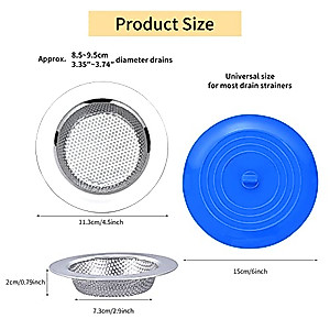 4pcs Sink Strainer and Silicone Stopper Kit, 4.5 Inch Wide Rim Drain Basket,Sink Strainers for Kitchen Sinks,Stainless Steel Sink Filter, Garbage Disposal Stopper,Universal Rubber Drain Stopper YLARMY