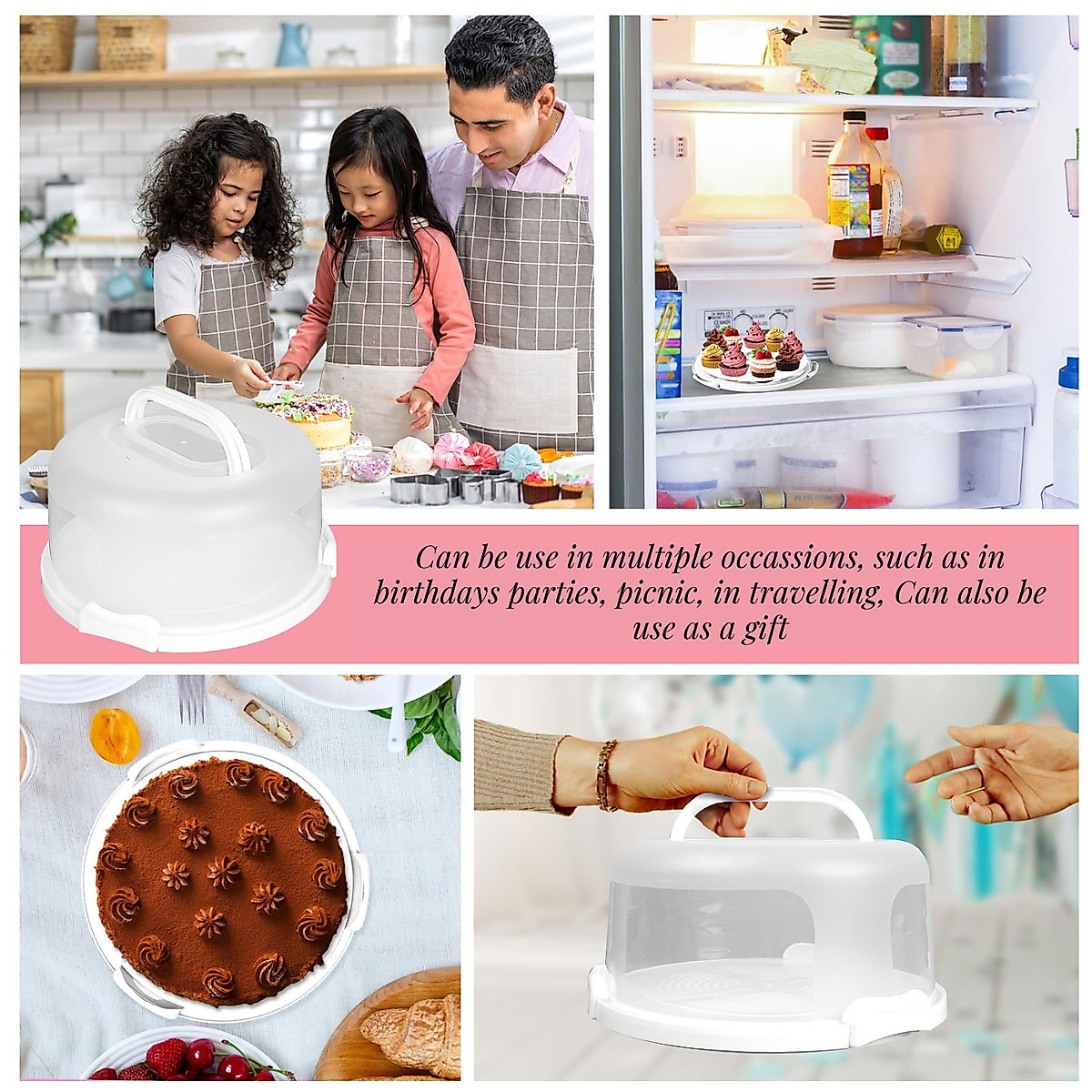 Plastihut Cake Carrier With Lid and Handle – All In 1 Multipurpose Cake Storage Container Fits 6" Cake, 11 Cupcakes & A Cake Plate Serves as 5 Section Serving Tray for Snacks & Fruit - White