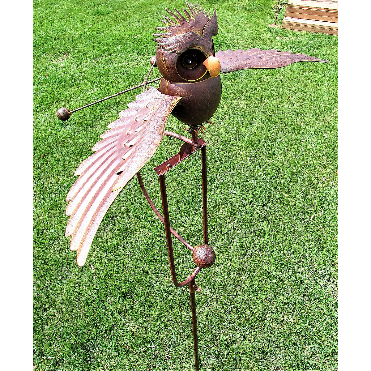 Big Sky Antiques Wing Flapping Kinetic Metal Brown Owl Yard Stake Rocking Wind Spinner Whirly-Gig Garden Art,Multicolor,21.5x 12.5x 55inch