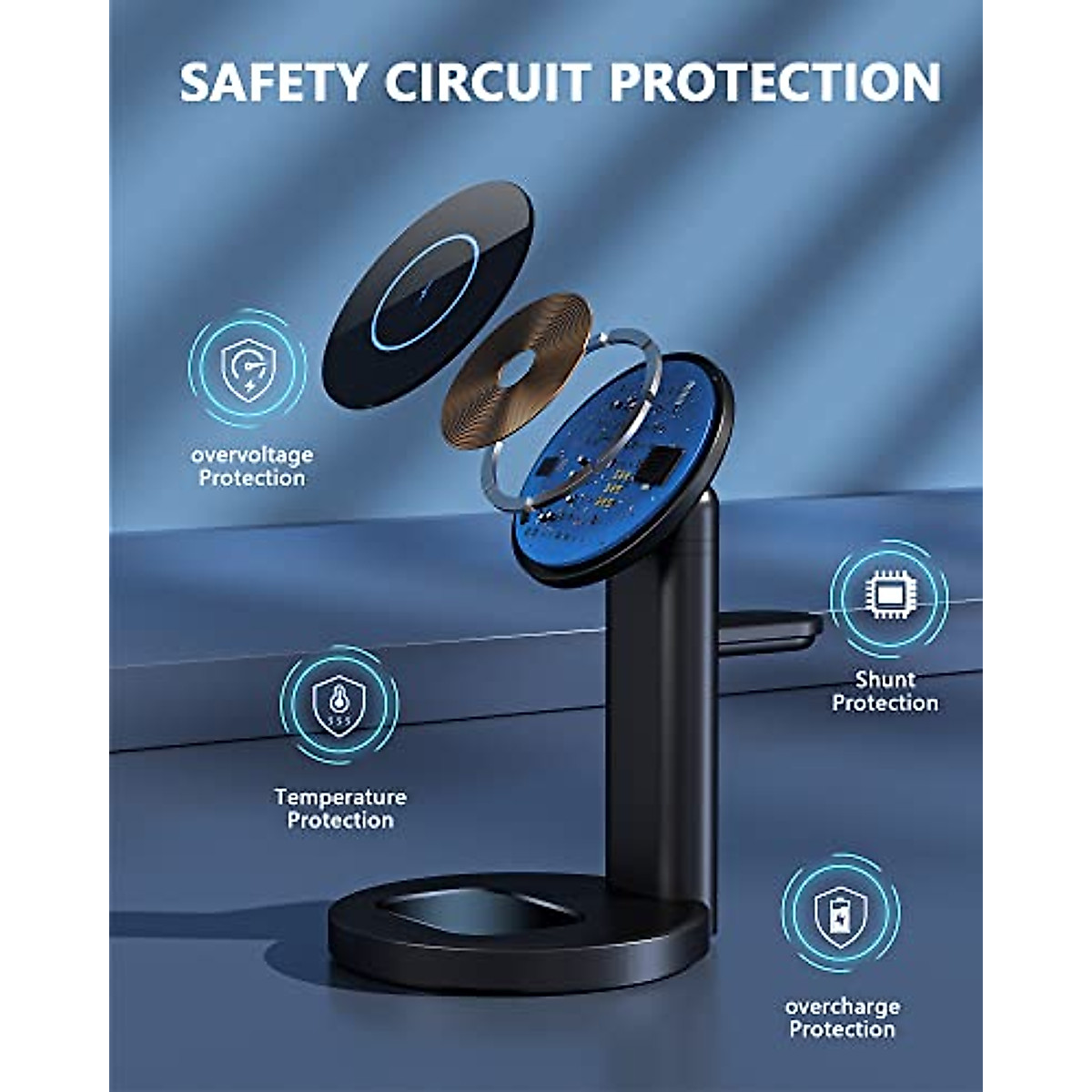 3 in 1 Magnetic Wireless Charger, Aluminum Alloy 15W Fast Wireless Charging Station for iPhone 13/12,Pro,Pro Max,Mini, MagSafe Charger Stand Dock for Apple AirPods 3/2/Pro, Apple Watch 7/SE/6/5/4/3/2