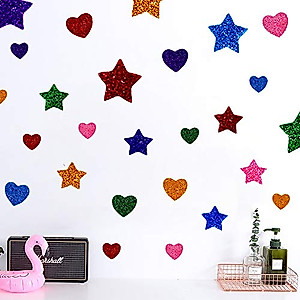 260 Pieces Colorful Glitter Foam Stickers Self Adhesive Stars Mini Heart Shapes Glitter Stickers, Kid's Arts Craft Supplies Greeting Cards Home Decoration Stars&Heart Shapes