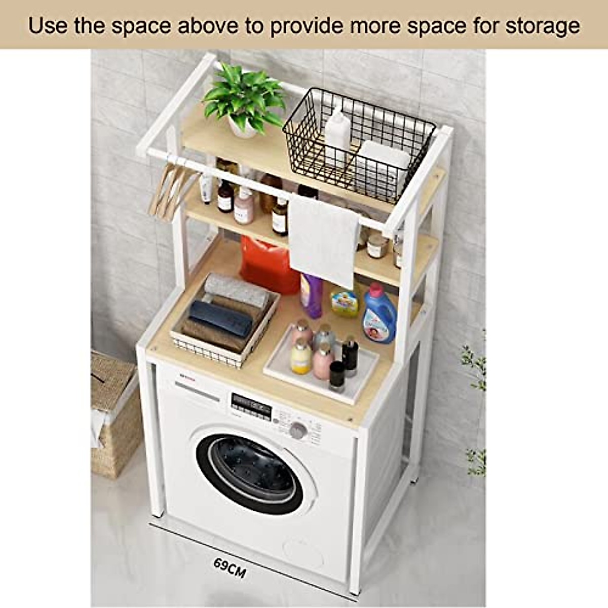 KEAVY Above Washing Machine Shelf, Shelves Above Toilet with Hanging Rod, Over The Washer and Dryer Storage Shelf, Bathroom Space Saving Organizer Rack